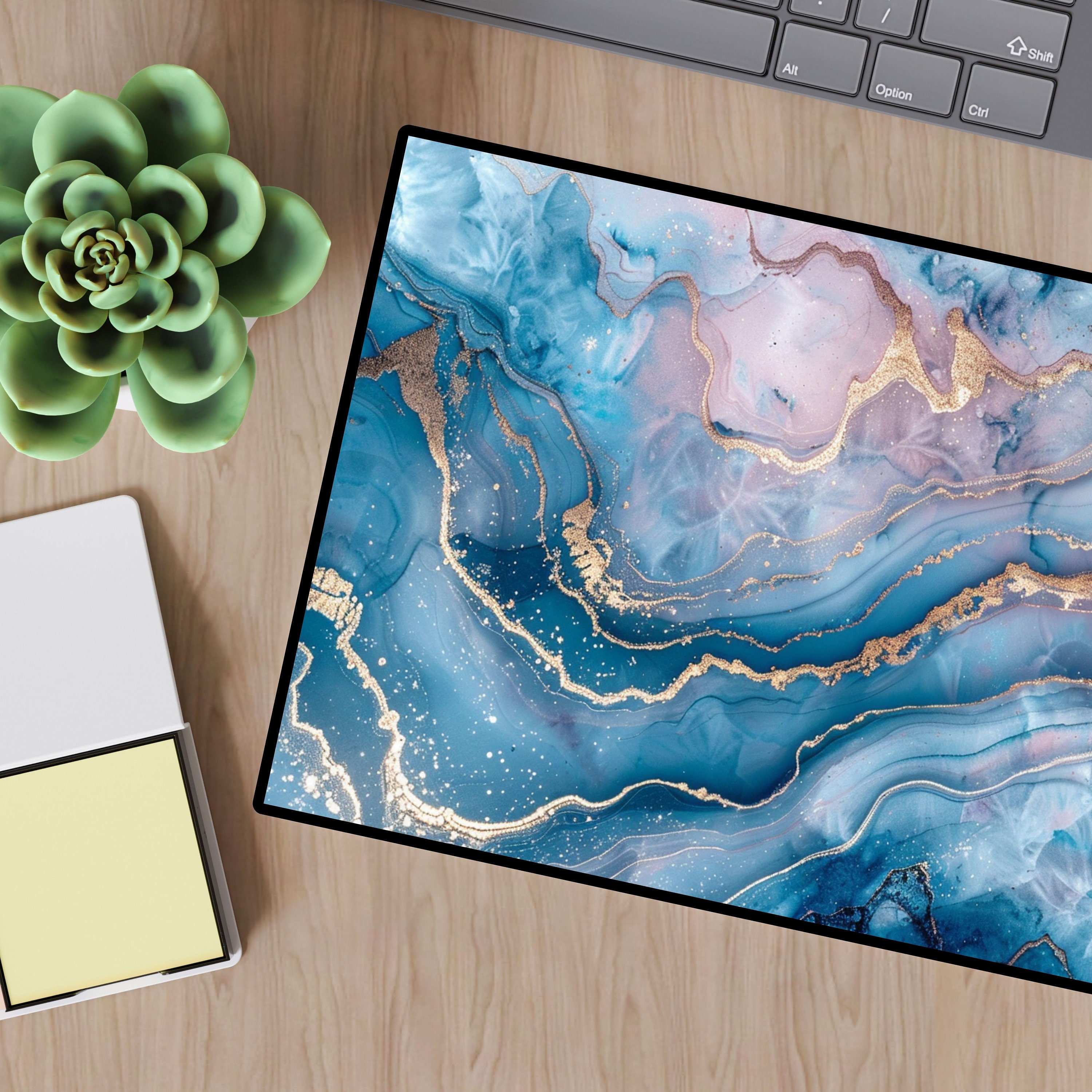 Aesthetic Desk Mat Cute Marble Pastel Pink and Silver Desk Mat Blue ...