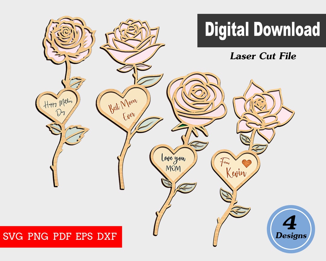 Two Layered Rose Laser Cut Svg Files, Vector Files for Wood Laser ...