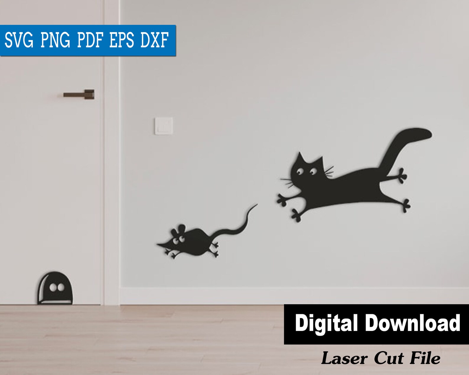 Wall Art Svg, Mouse Svg, Cat Svg, Mouse and Cat Wall Art Svg, Laser Cut ...