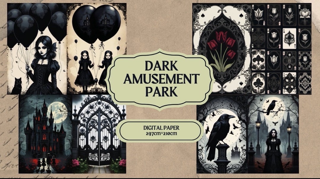 Dark Amusement Park Digital Papers Collage Junk Journal Scrap Book ...