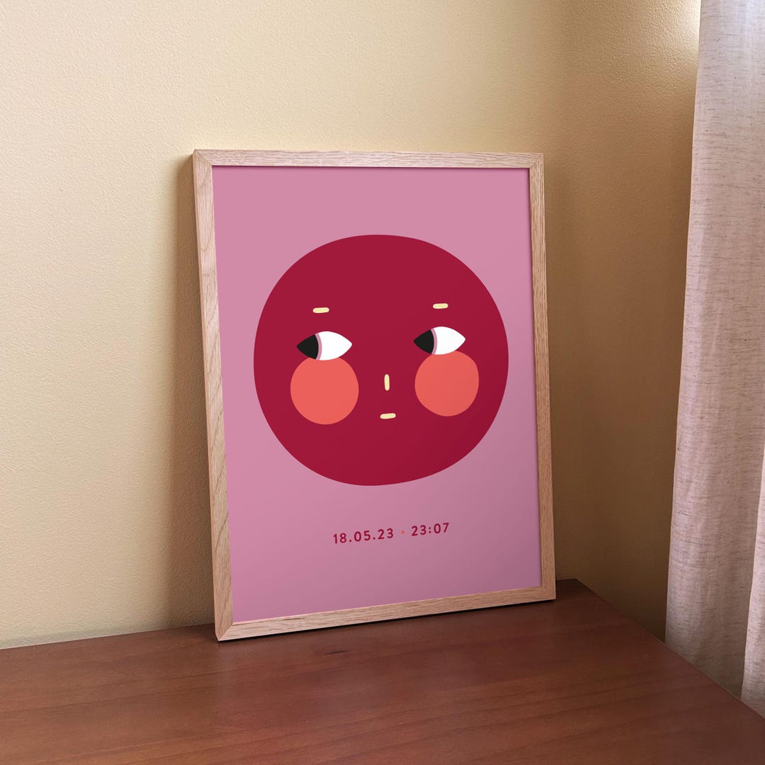 Birth Date Print – Custom Baby Poster, Burgundy Nursery Wall Art ...
