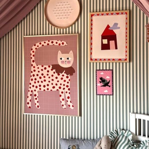 Cat Print | Red Polka Dots | Illustration | Poster for Kids | Wall ...