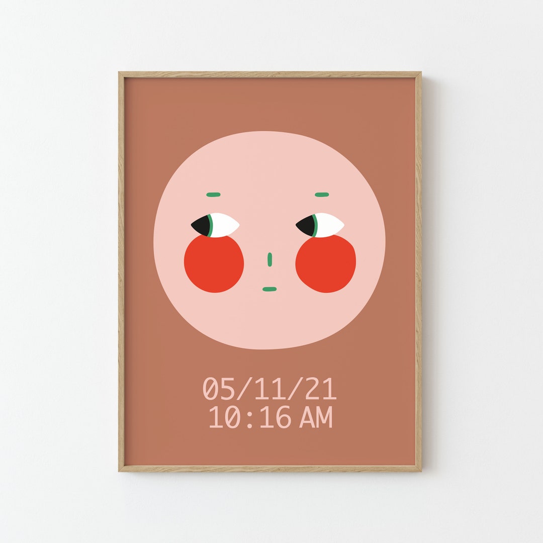 Personalized Birth Date Print 30x40 & 50x70 Soft Brown and Light Pink ...