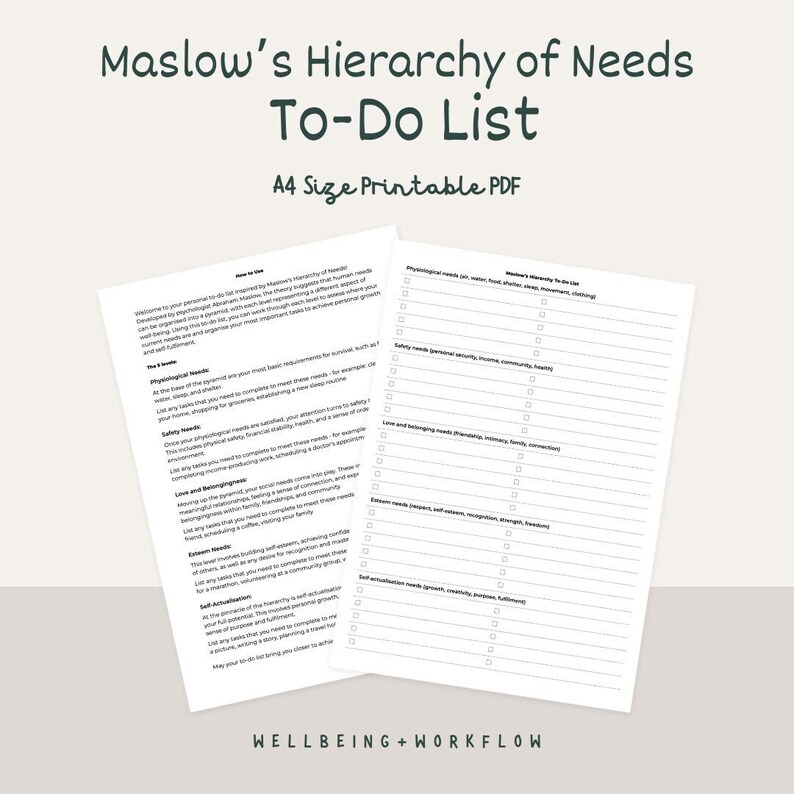 Buy To Do List Printable, Maslow's Hierarchy of Needs, Find Priorities ...