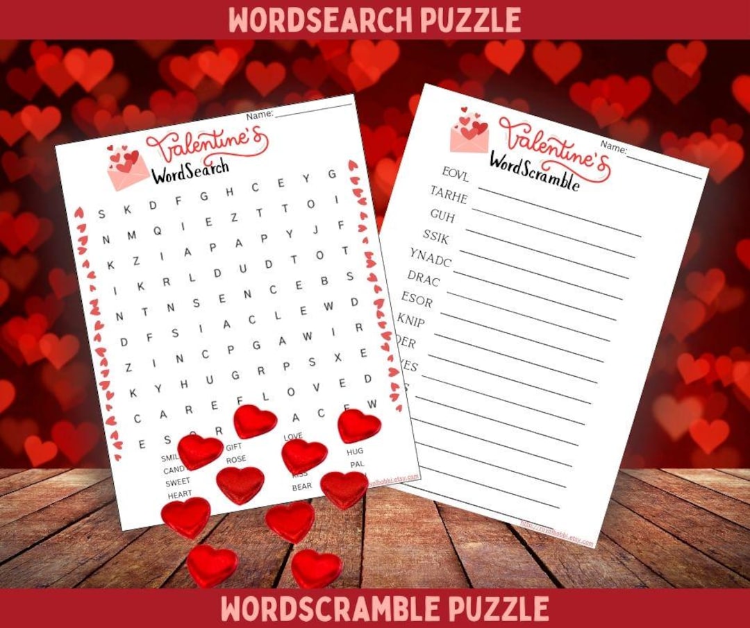 Valentine’s Day Printable Games for Kids, Word Search and Word Scramble, Classroom and ...