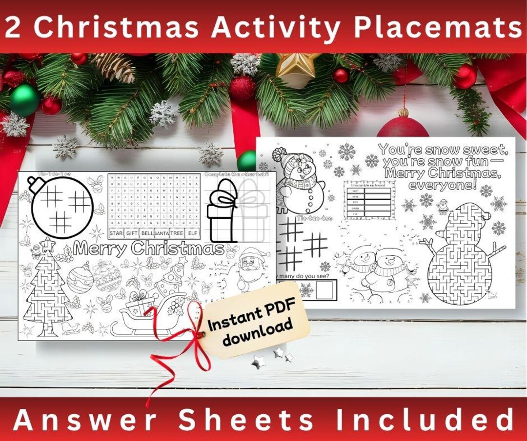 Christmas Activity Placemat Pack, Kids Holiday Games (PDF) - Etsy