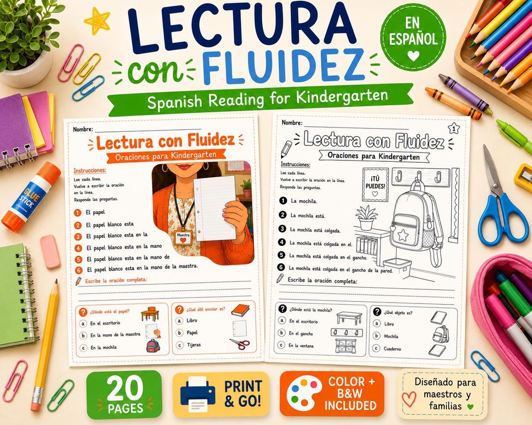 Spanish Reading Fluency Worksheets | School Supplies Vocabulary ...