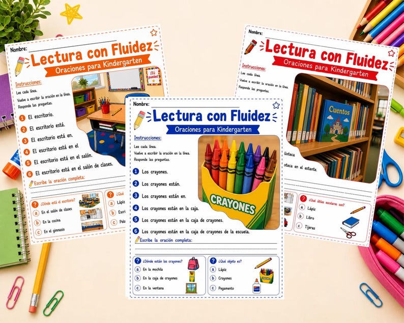 Spanish Reading Fluency Worksheets | School Supplies Vocabulary ...
