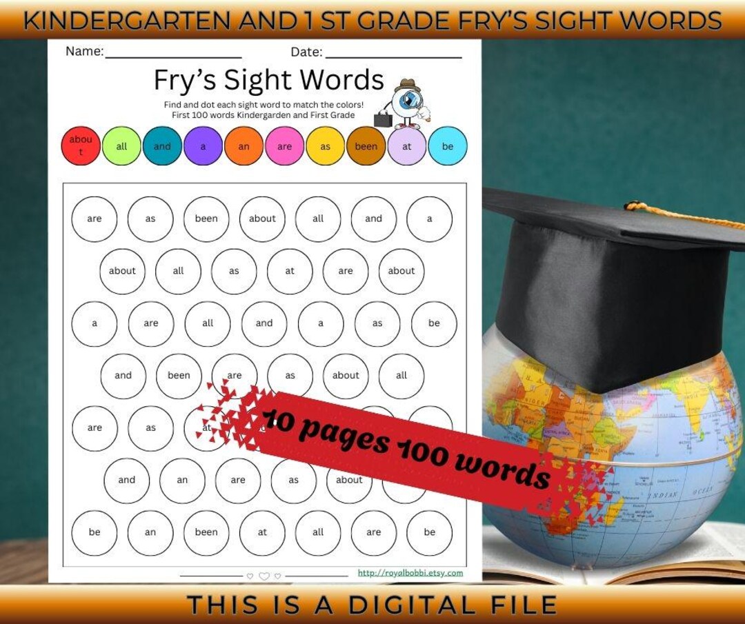Fry Sight Words Dot Marker Worksheets for Kindergarten and 1st Grade ...