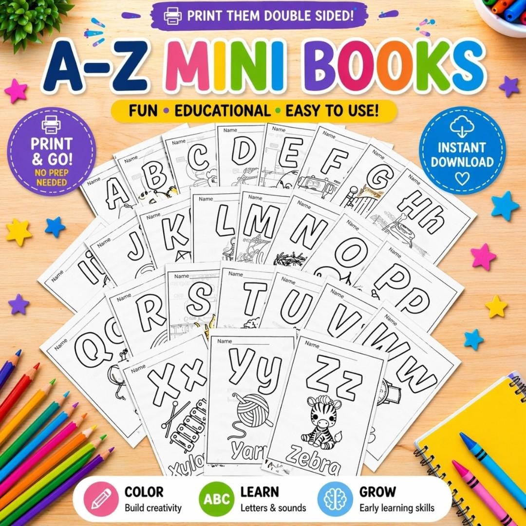 Alphabet Mini Books A–Z Printable – Phonics Worksheets Bundle for ...