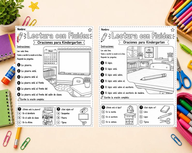 Spanish Reading Fluency Worksheets | School Supplies Vocabulary ...