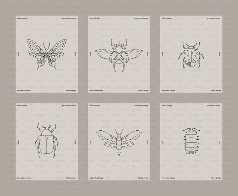 Procreate Brush Set | 40 Insect Stamp Brushes for Procreate, Linear Art ...