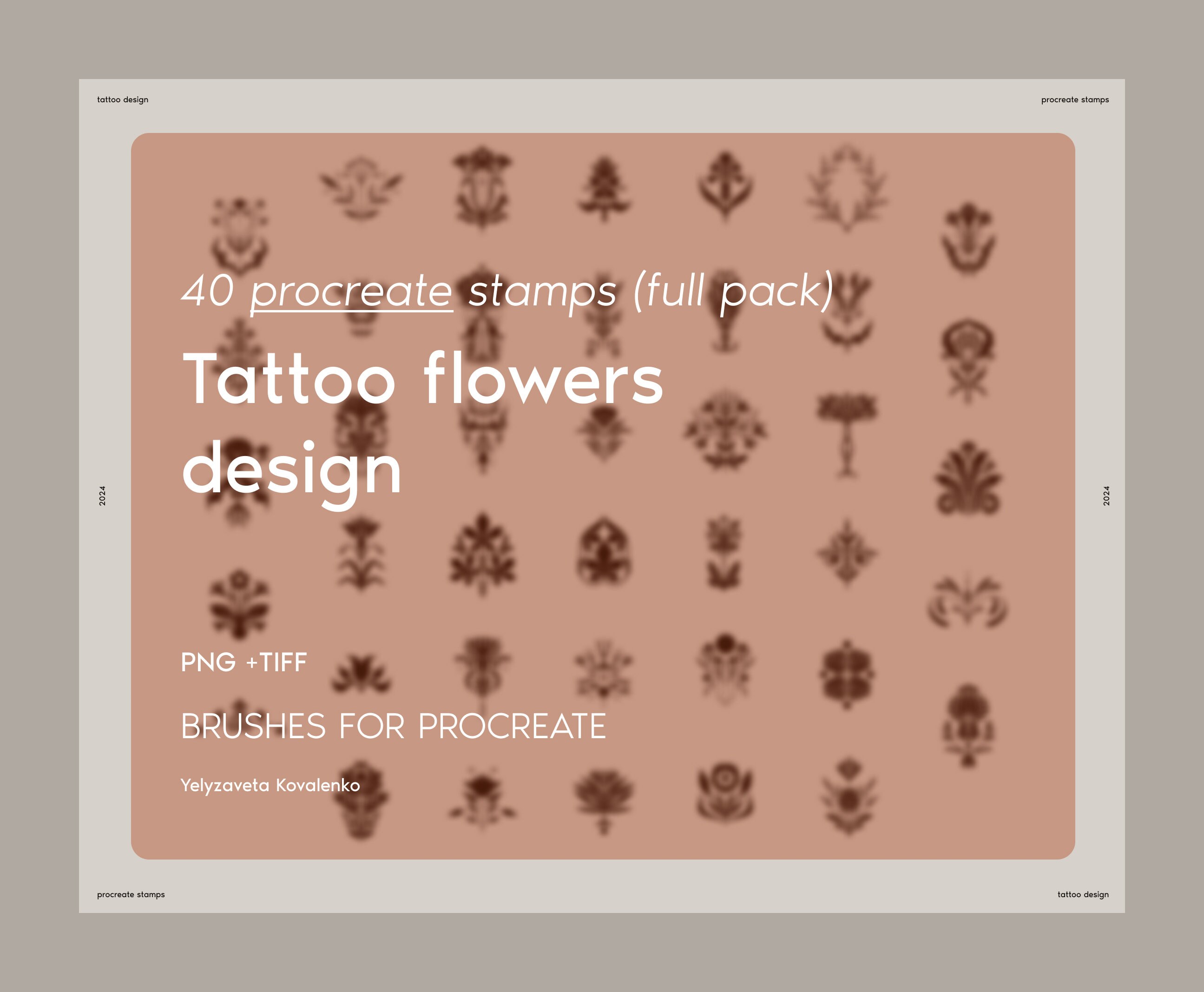 Tattoo Procreate Brush Set, 40 Flower Stamp Brushes for Procreate ...