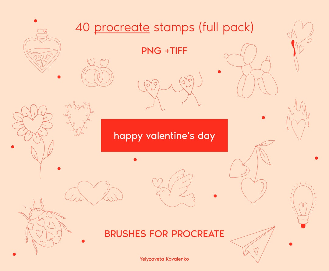 Happy Valentine's Day, Procreate Brush Set, 40 Valentine's Day Stamps ...