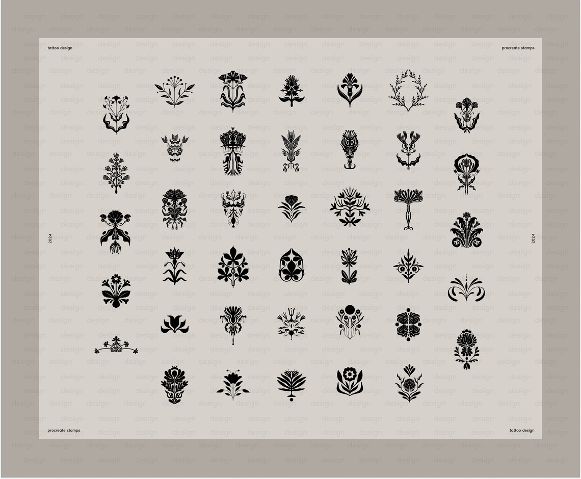 Tattoo Procreate Brush Set, 40 Flower Stamp Brushes for Procreate ...