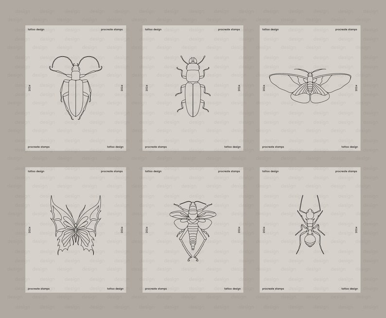 Procreate Brush Set | 40 Insect Stamp Brushes for Procreate, Linear Art ...