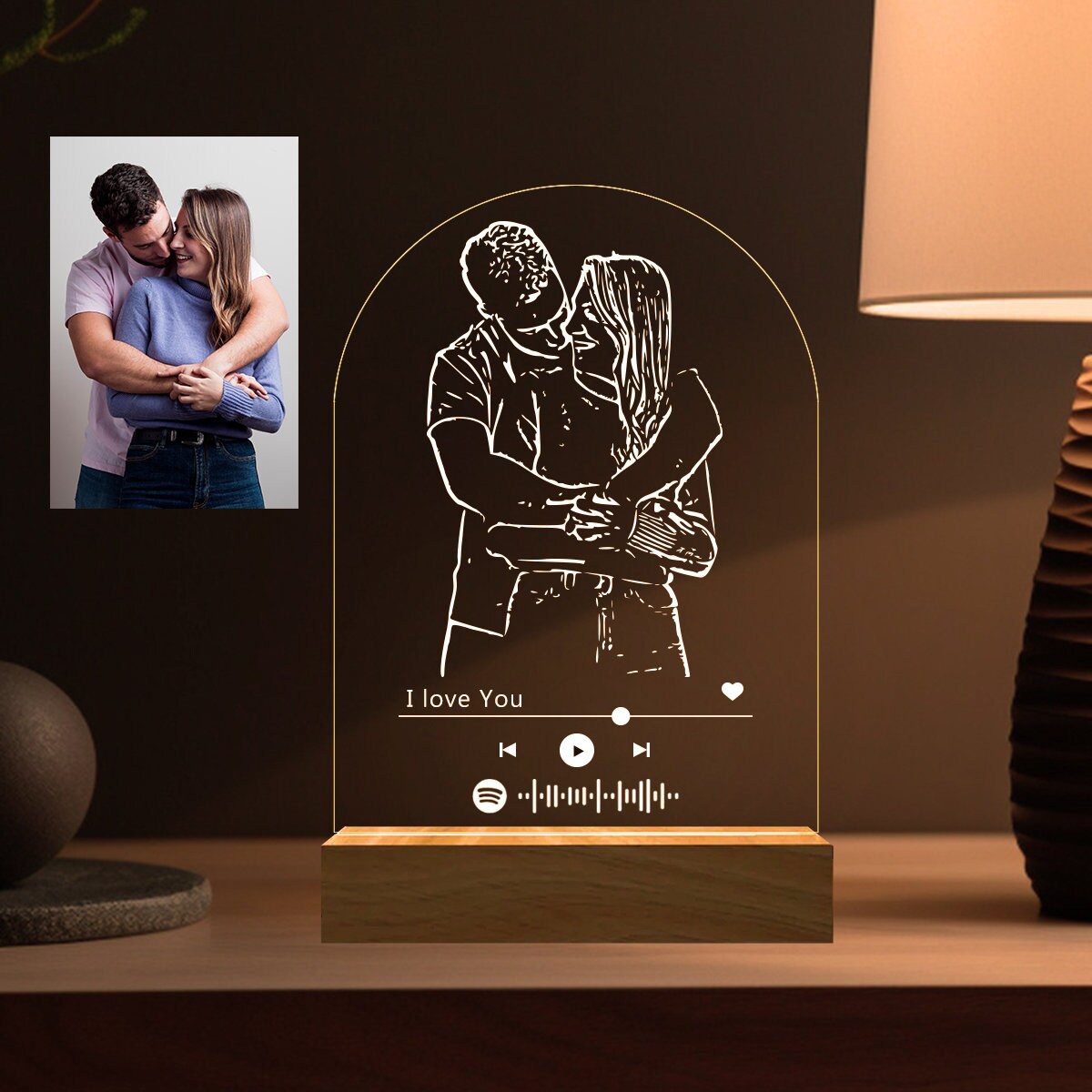 Personalized Photo Lamp, Custom Photo Night Light, Line Art Photo Lamp ...