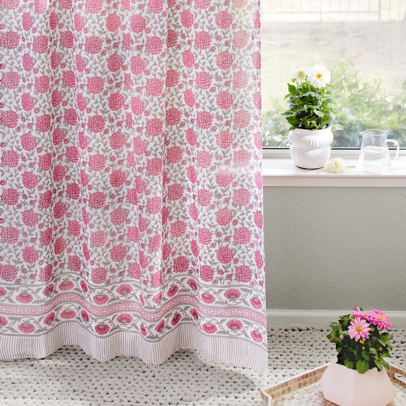 Pink Floral Curtains - Etsy