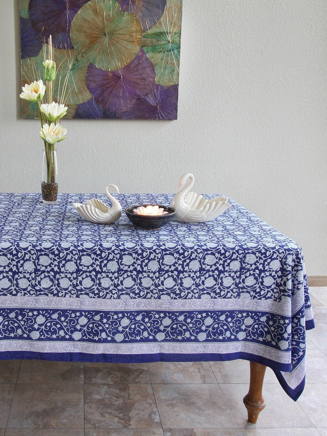 Asian Oriental Banquet Tablecloths, Blue Floral Tablecloth, Asian ...