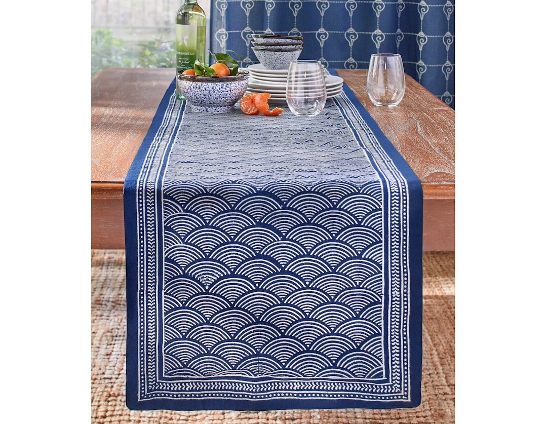 Batik Table Runner, Blue Table Runner, Indian Table Runner, Block ...