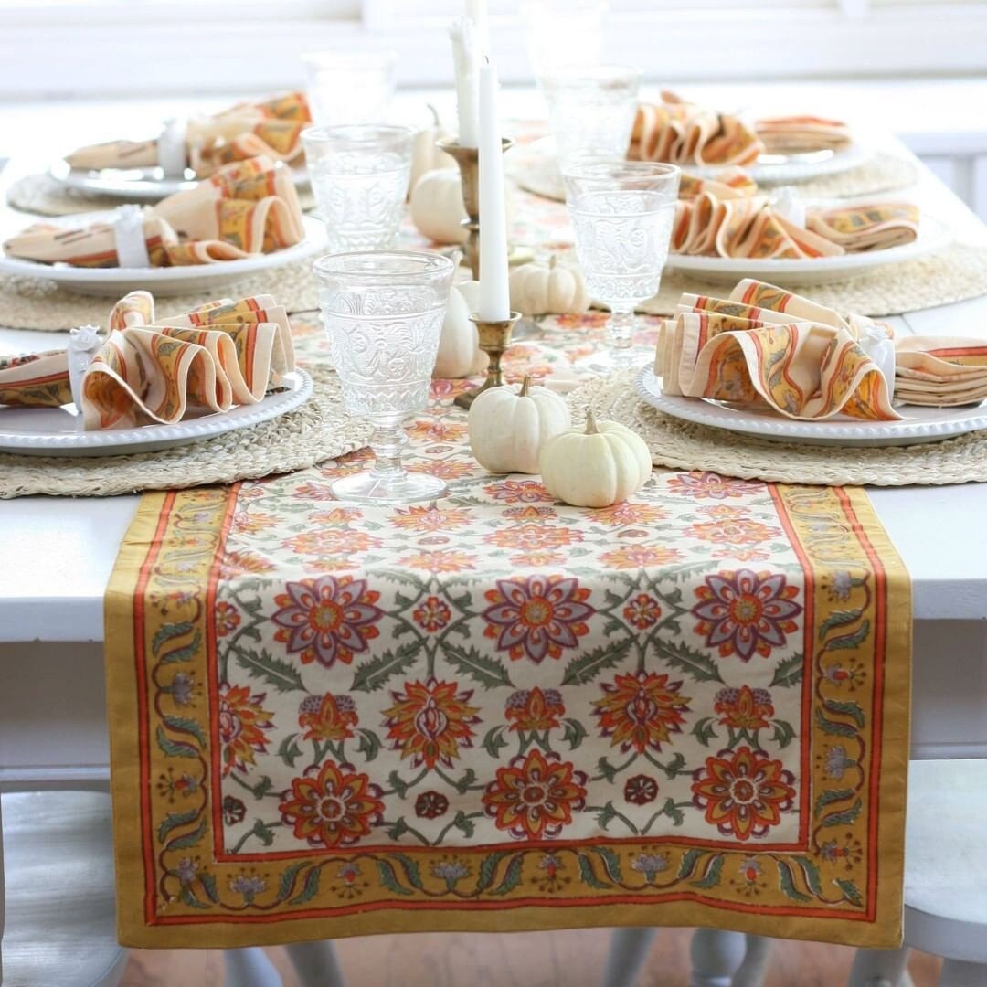 Persian Table Runner Luxury Table Cloth Indian Block Print Table Runner Orange Tablecloth Kitchen Gift Hosting Decor Orange Blossom Etsy UK