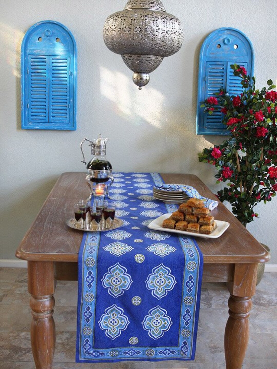 Moroccan Table Runner Blue Table Runner Hanukkah Runner - Etsy