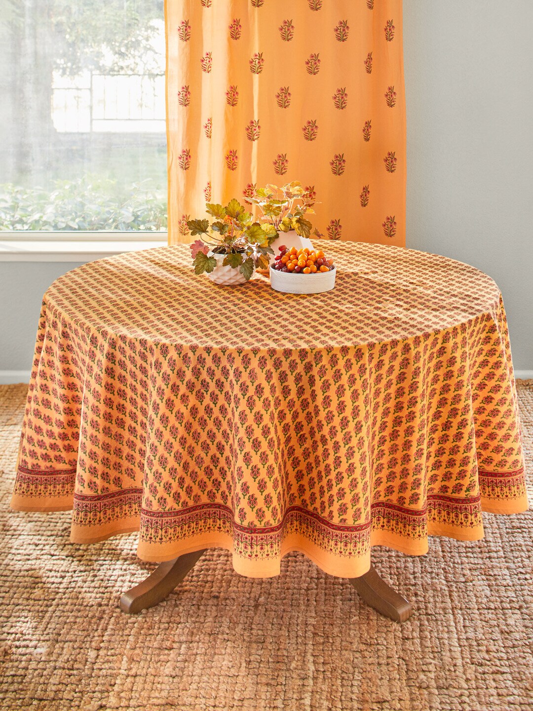 Orange Paisley Tablecloths, Round Tablecloth, Indian Print, Block ...