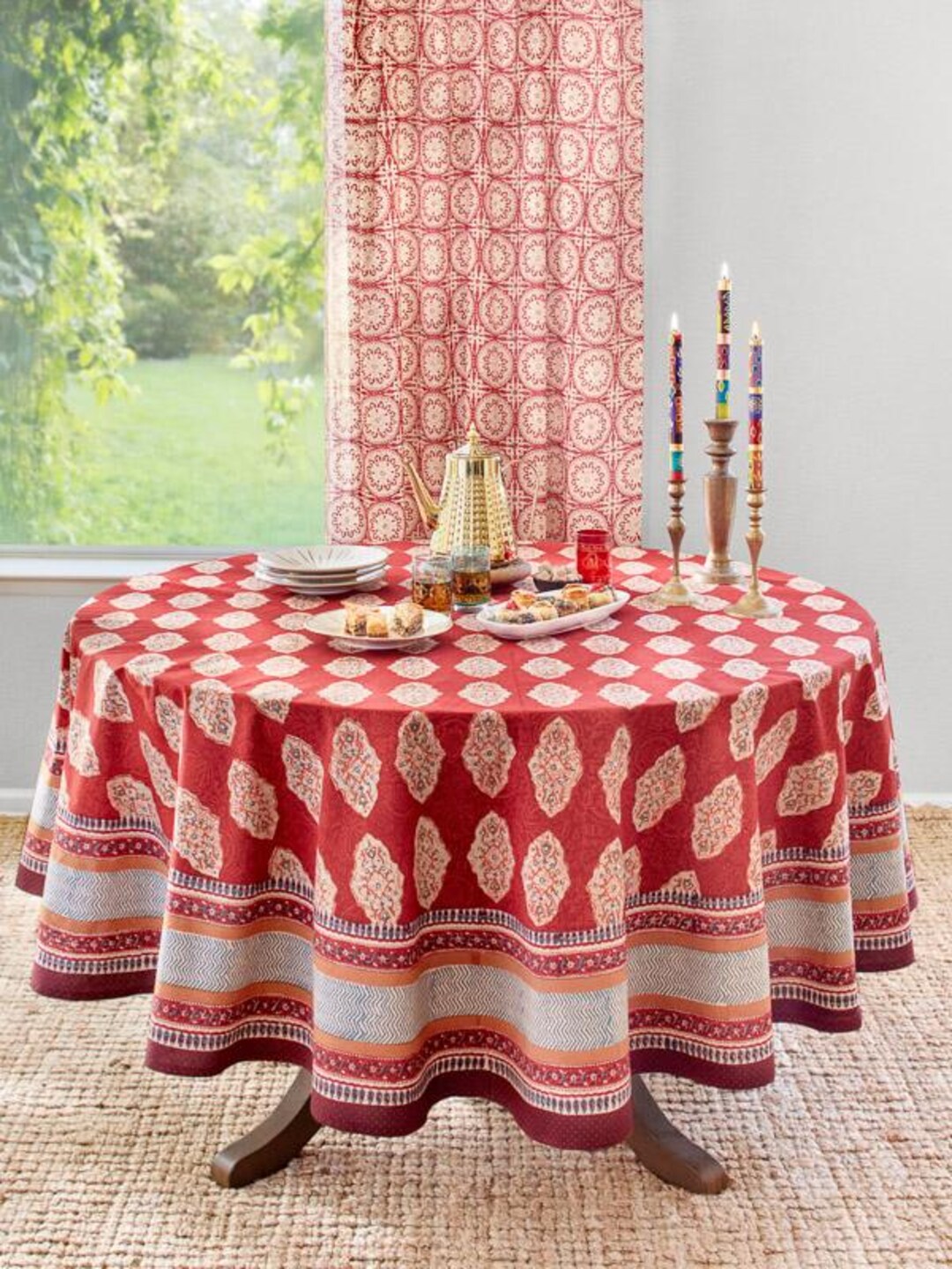 Spice Route ~ Moroccan Tablecloth, Round Indian Tablecloth, Rustic ...