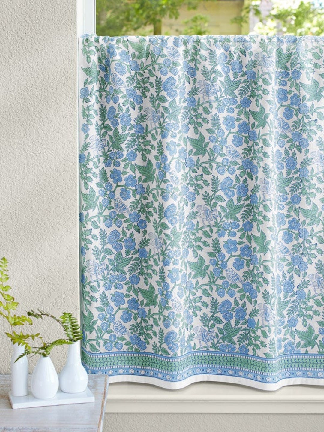 Sheer Kitchen Drapes, Handblock Window Valance, Indian Cotton Drapery ...