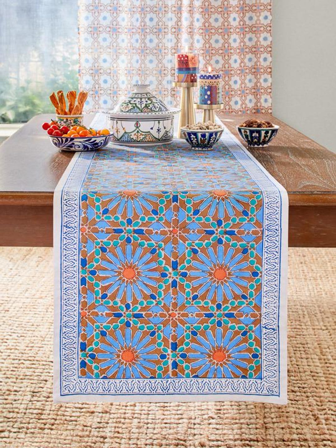 Moroccan Table Runner, Indian Table Runner, Batik Table Runner, Blue ...