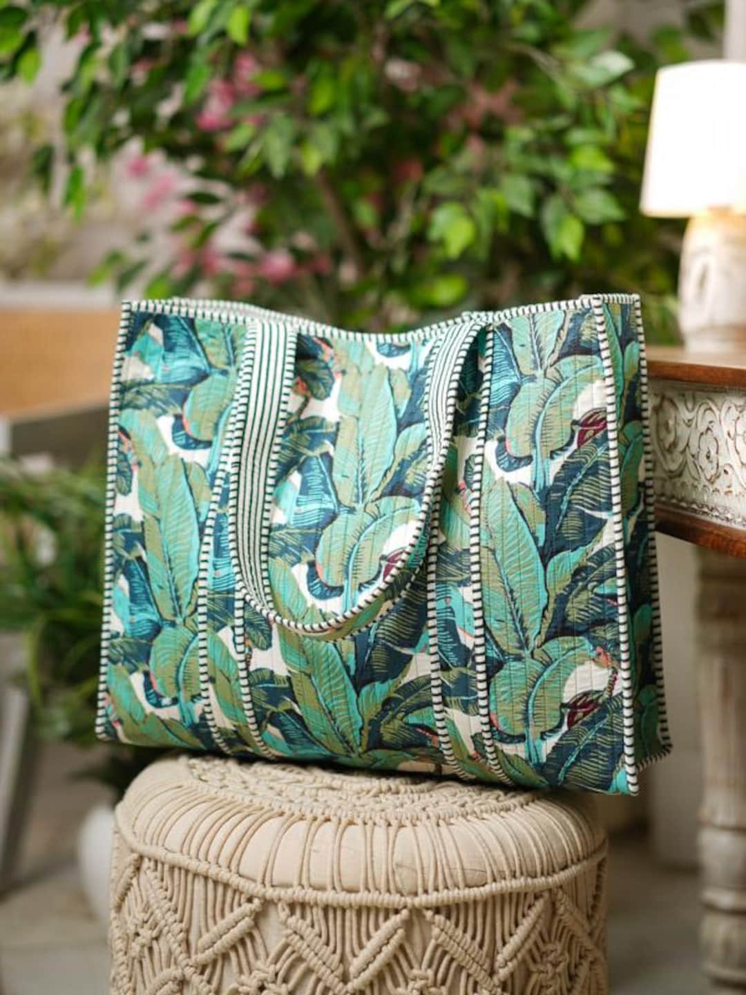 Woodland Handprint Tote Bag, Quilted Cotton Tote Bag, Shopping Handbag ...
