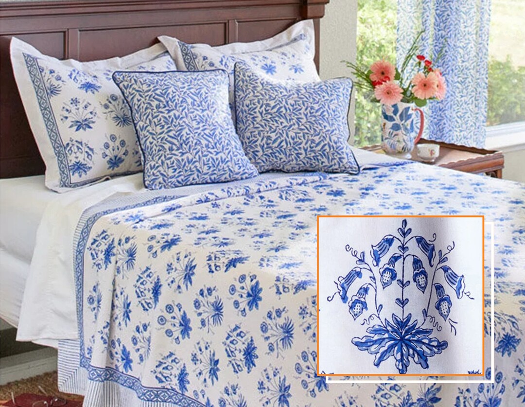 English Gardens Bedspread, Blockprint Bedspread, French Provincial ...