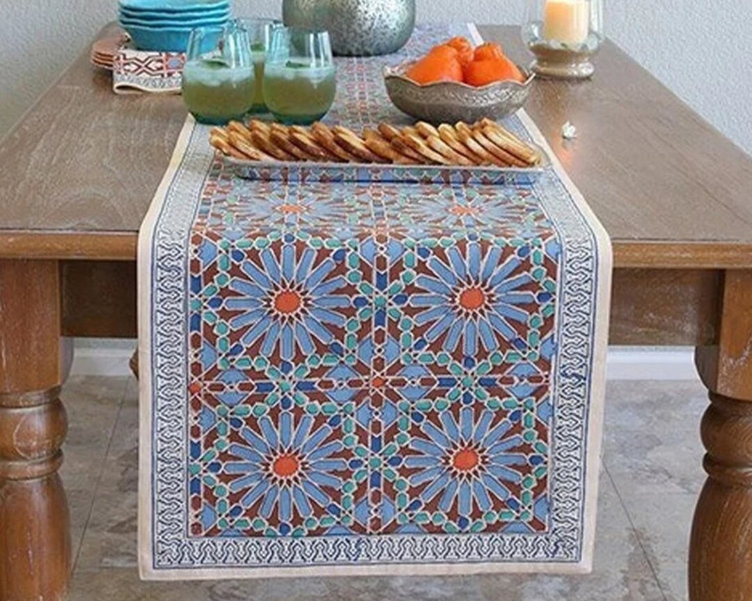Moroccan Table Runner, Indian Table Runner, Batik Table Runner, Blue ...