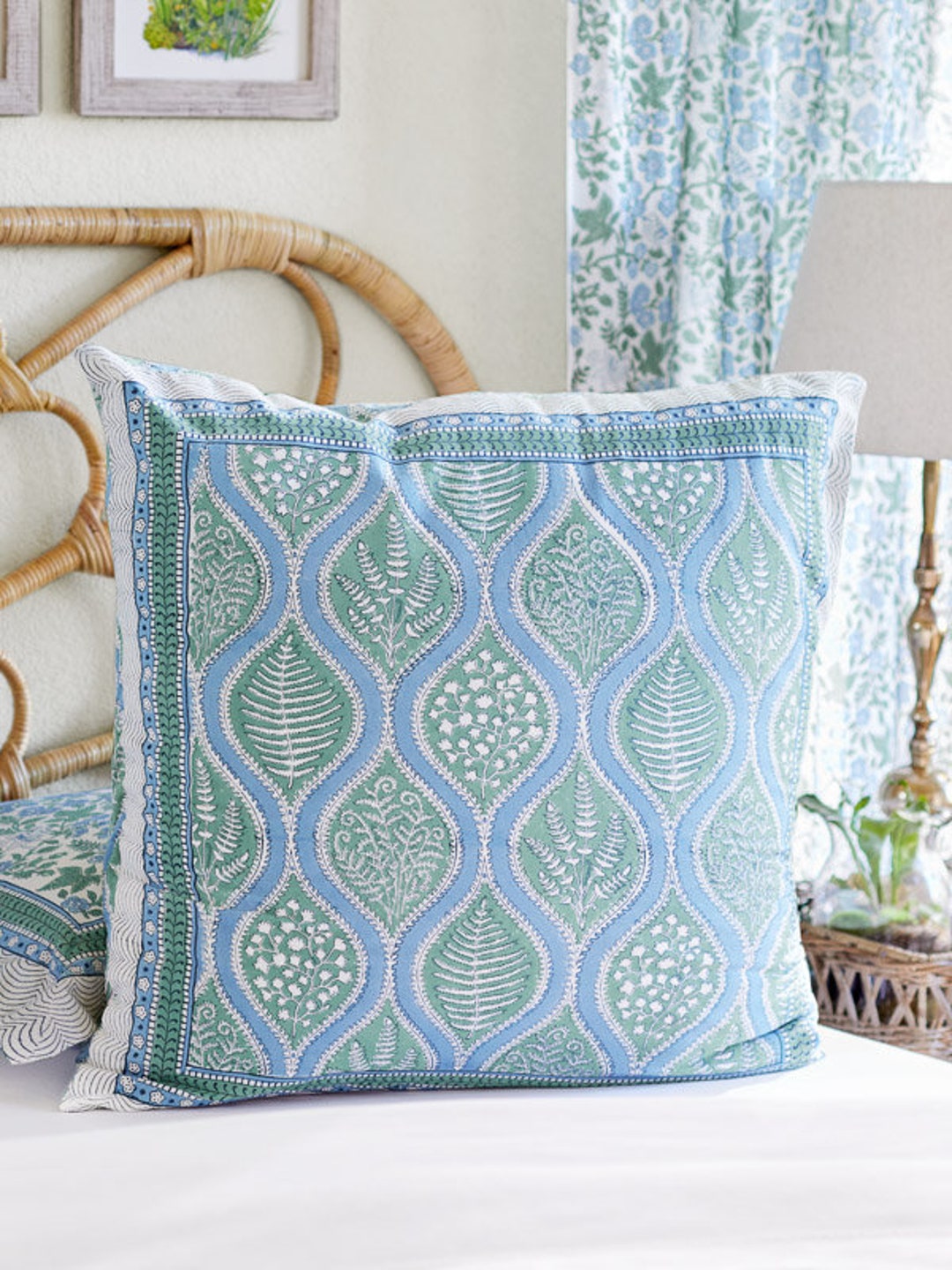 Botanical Euro Sham Cover, Indian Block Print Cover, Pillow Case ...