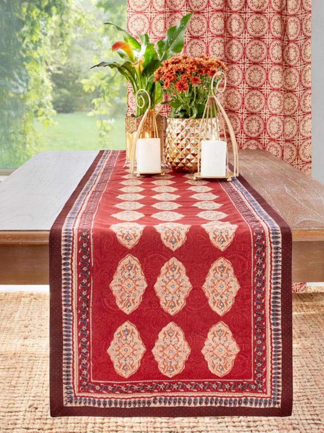 Spice Route Moroccan Table Runner, Red Oriental Table Runner, Indian ...
