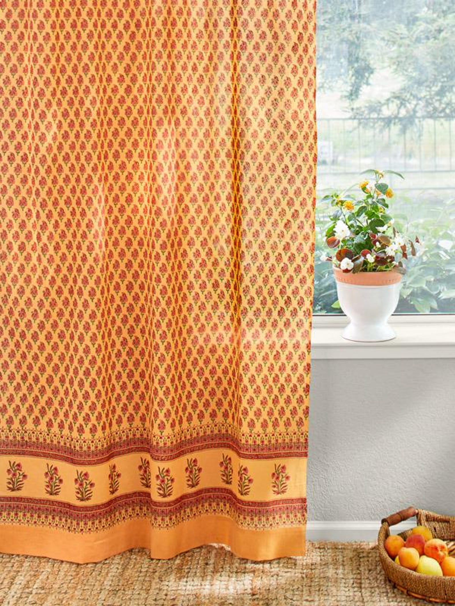Block Print Curtains, Indian Sheer Curtains, Orange Curtains ...
