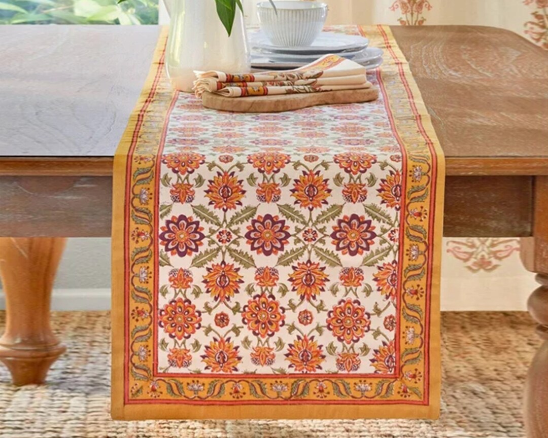 Persian Table Runner, Luxury Table Cloth, Indian Block Print Table ...