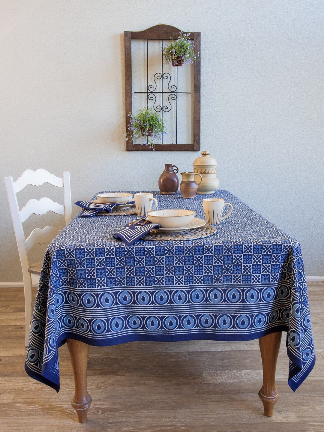 Batik Tablecloth, Blue Tablecloth, Rectangle Indian Print Tablecloth ...