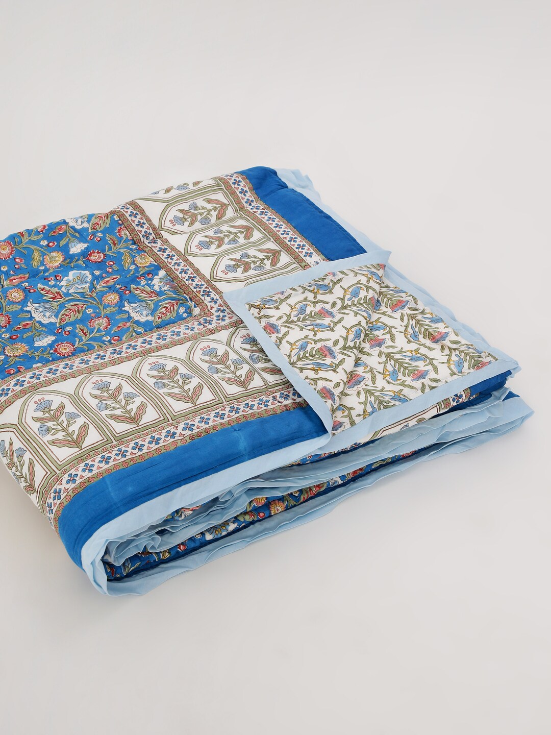 Blue Jaipuri Razai Quilt, Block Printed Quilt, Indian Hand Printed ...