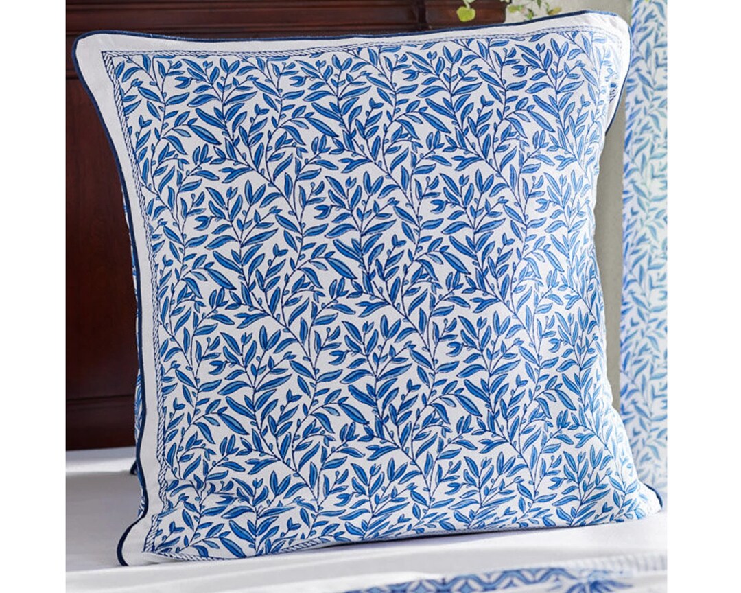 Blue Euro Sham, Indian Pillow Case, Block Print Pillow Cover, Soft ...
