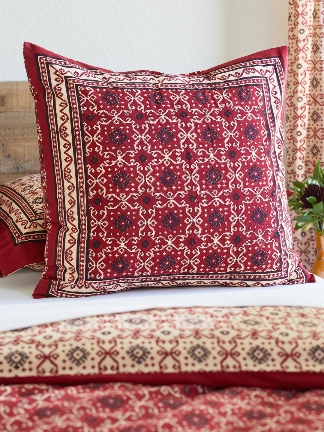 Ruby Kilim ~ European Sham, Dorm Room Decor, Red Pillow Sham, Kantha ...