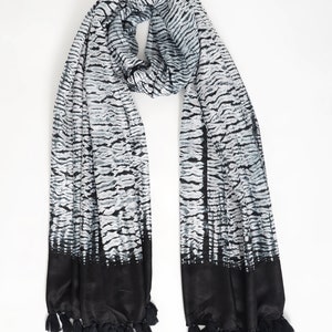 Black and White Silk Scarf, Shibori Silk Scarf for Women, Tie Dyed ...