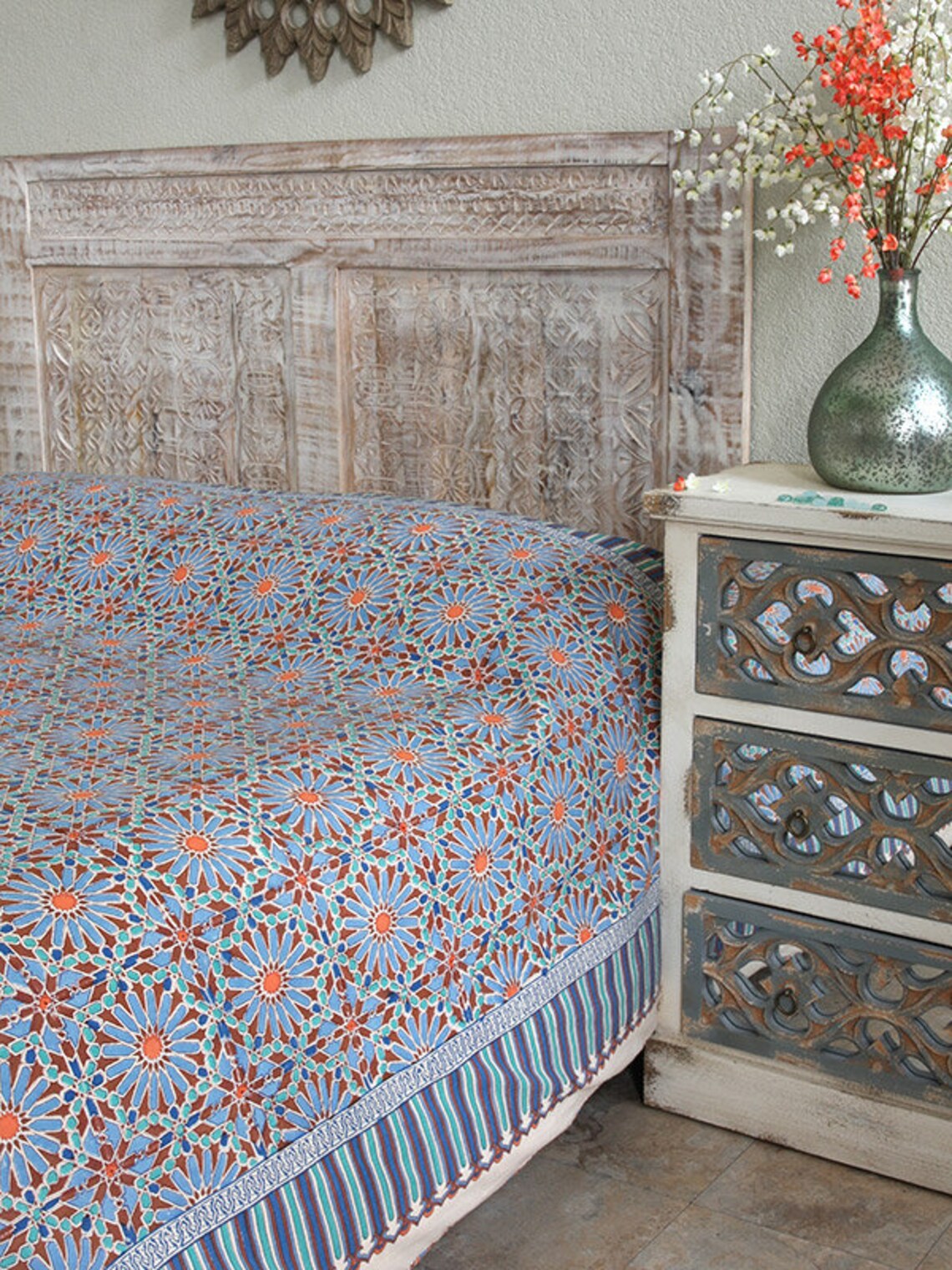 Mosaique Bleue Moroccan Bedspread Moroccan Bedding Blue - Etsy