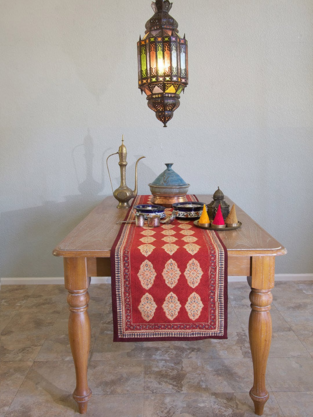 Spice Route Moroccan Table Runner, Red Oriental Table Runner, Indian ...