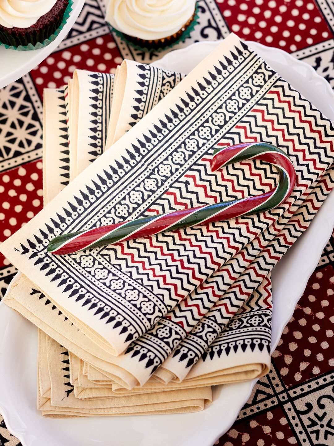 Set of 6 Dinner Napkins, Indian Table Napkins, Block Printed Napkins ...