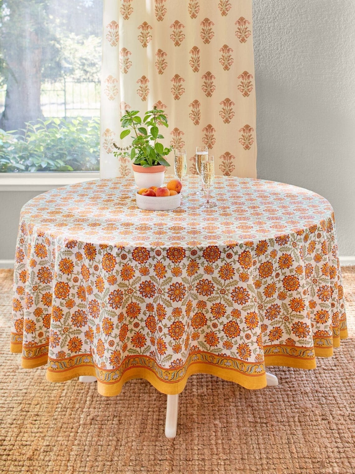 Orange Blossom Round Tablecloth Block Print Tablecloth | Etsy