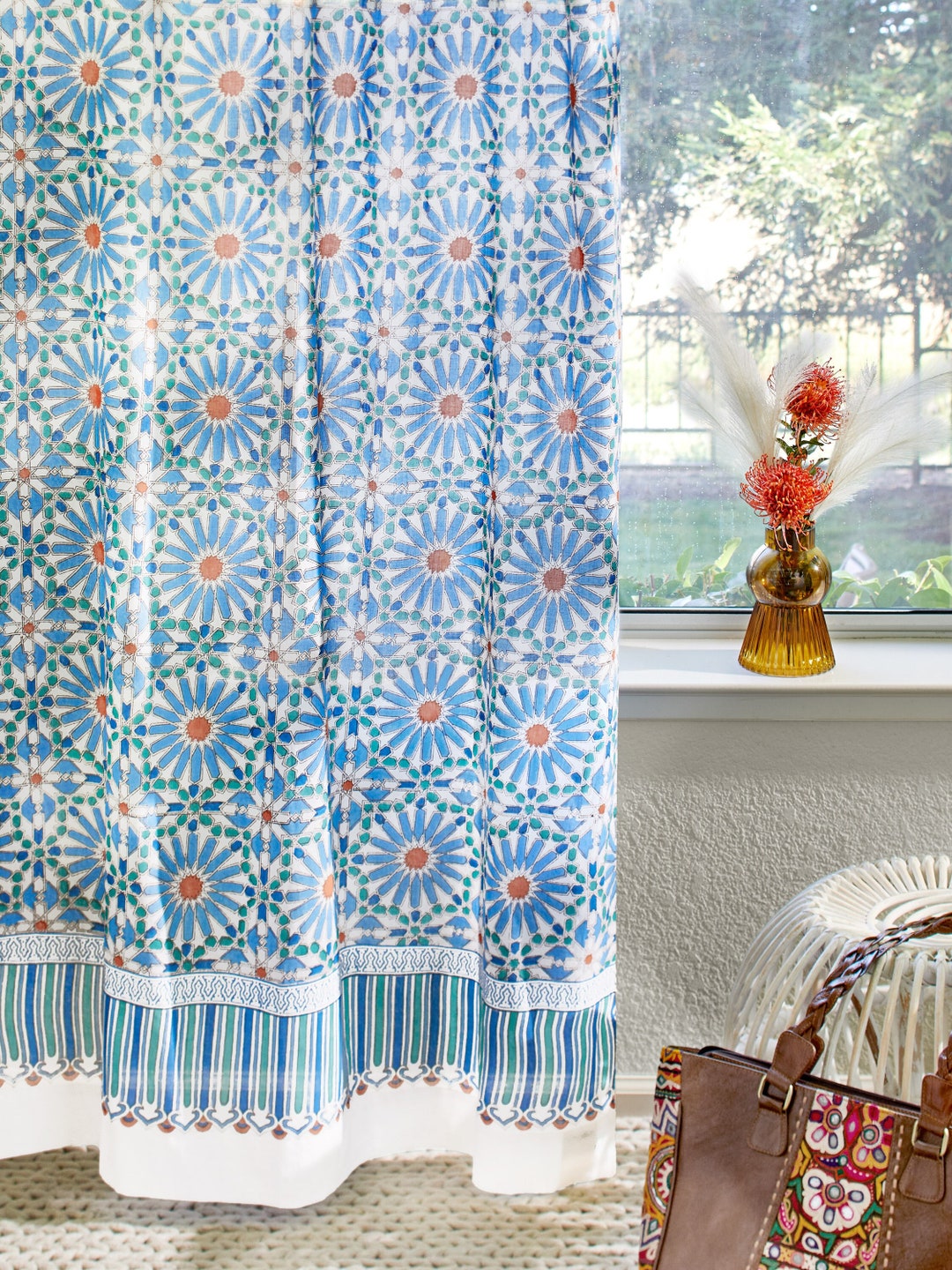 Moroccan Sheer Curtain ~ Heritage Floral Prints, Block Printed in India ...