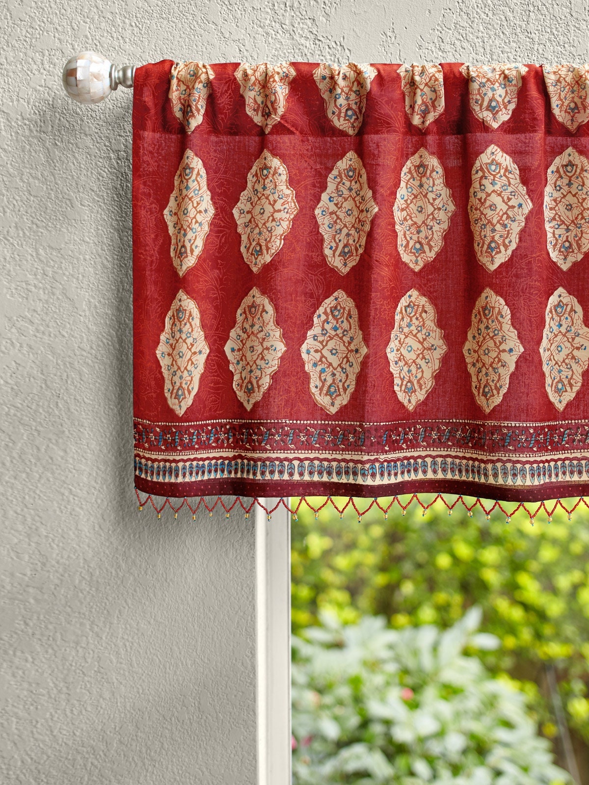 Spice Route ~ Red Kitchen Valance Curtain, Cafe Curtains, Moroccan ...