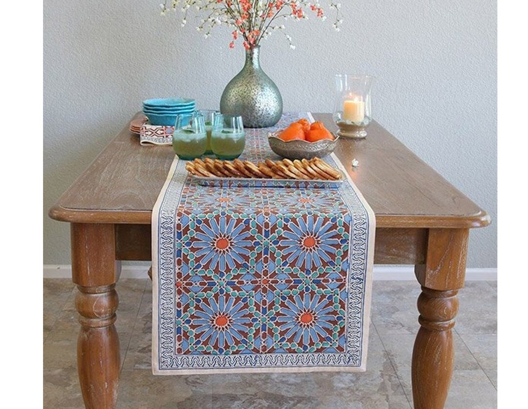 Moroccan Table Runner, Indian Table Runner, Batik Table Runner, Blue ...