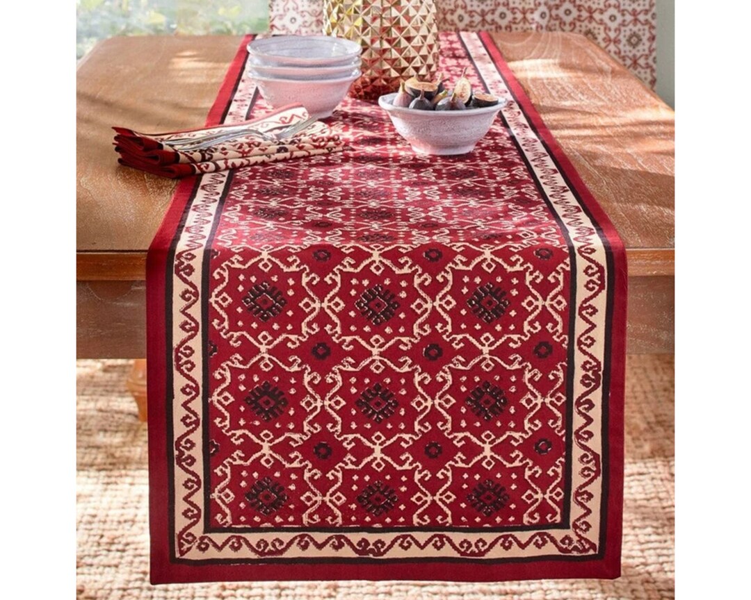 Ruby Red Table Runner, Blockprinted Table Runner, Indian Table Runner ...